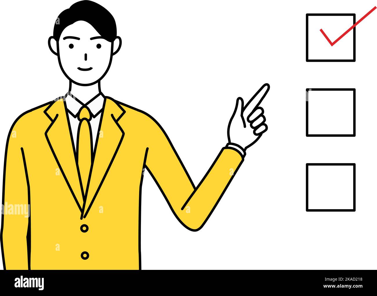 Simple line drawing illustration of a businessman in a suit pointing to ...