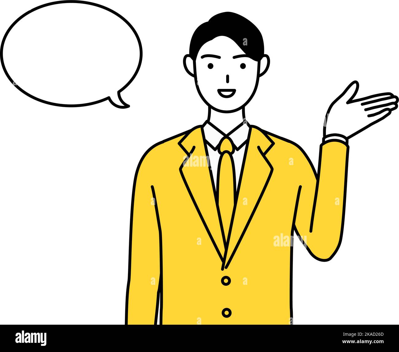 Simple line drawing illustration of a businessman in a suit giving ...