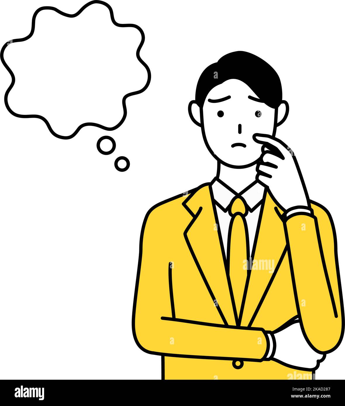 Simple line drawing illustration of a businessman in a suit thinking ...