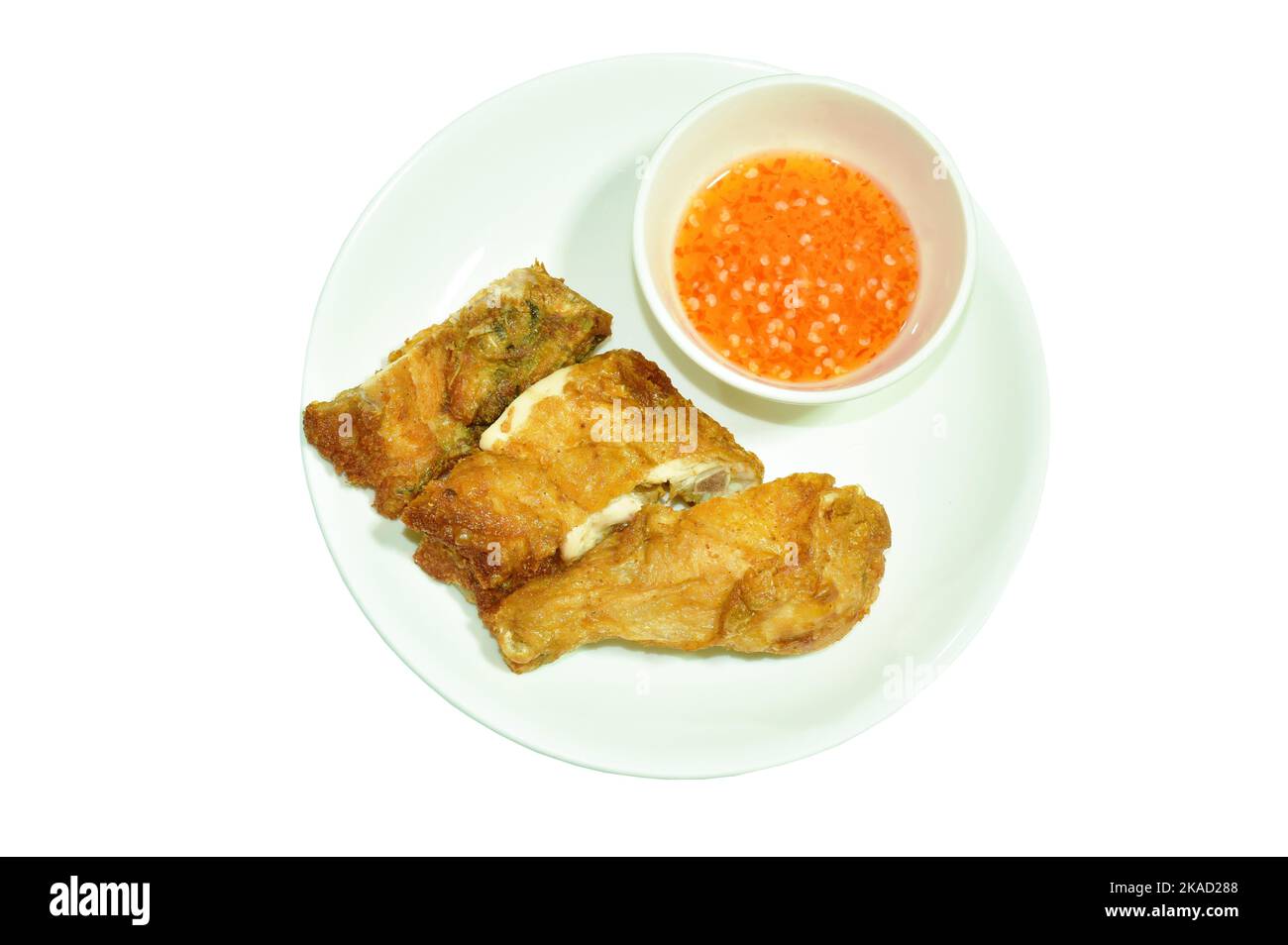 crispy chop fried chicken on plate dipping sweet chili sauce Stock ...