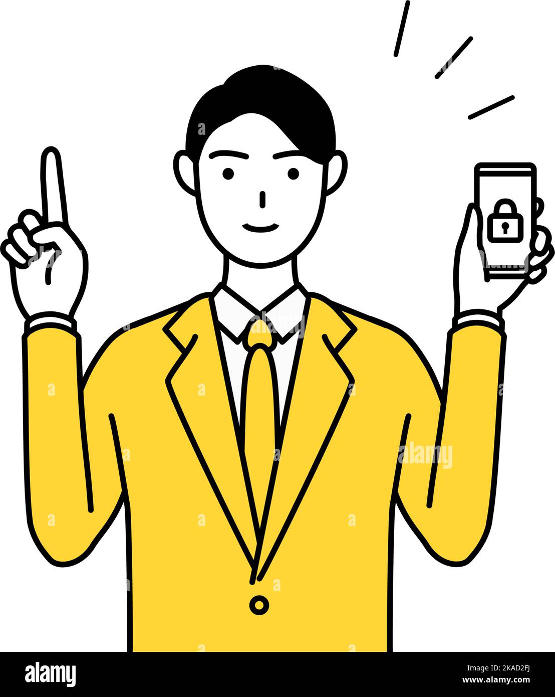 Simple line drawing illustration of a businessman in a suit taking ...