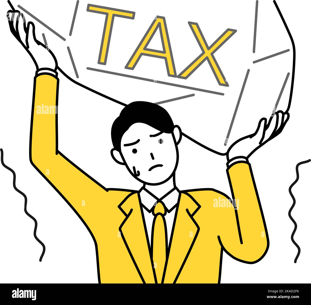 Simple line drawing illustration of a businessman in a suit suffering ...