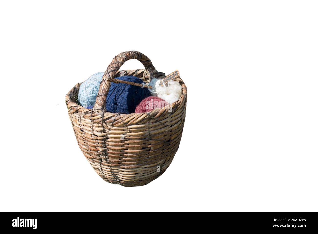 Handmade. Empty wicker basket isolated on white. Straw handmade ...