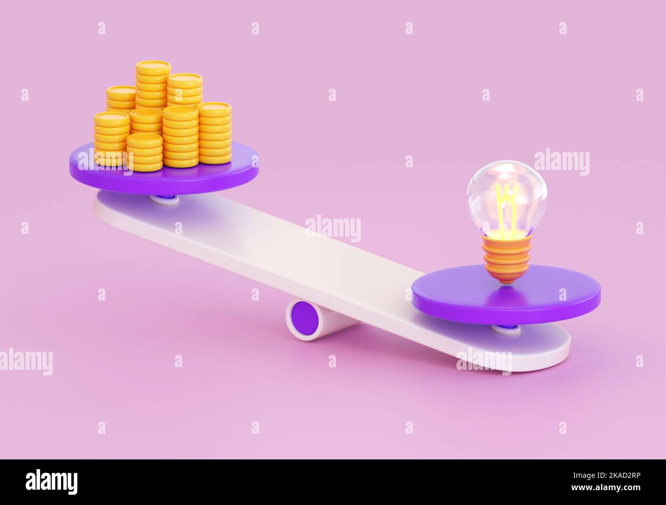 3d scale icon with coins stack and lightning bulb. Weight, comparison ...