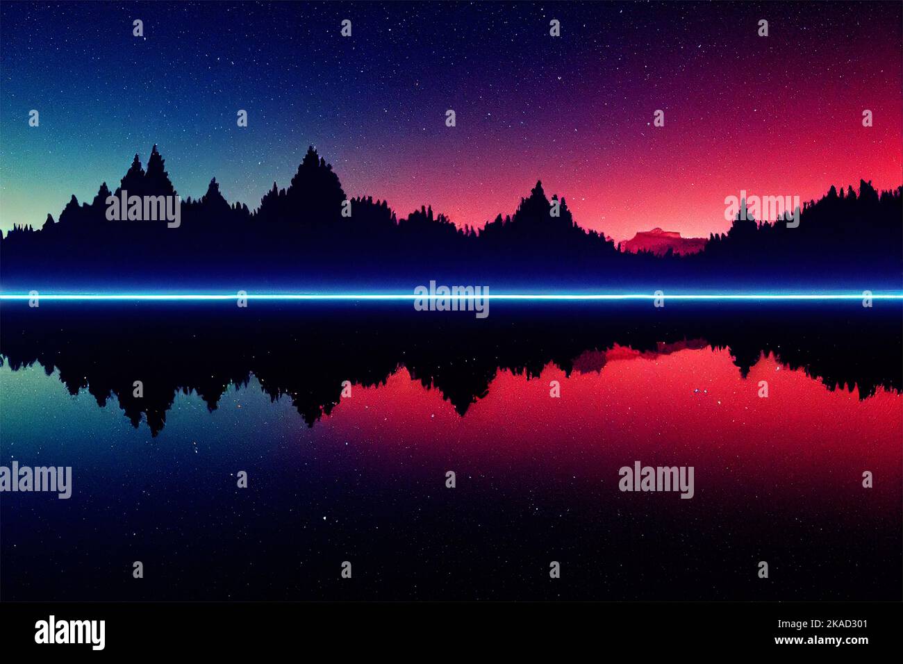 The silhouette landscape and reflection Stock Photo - Alamy