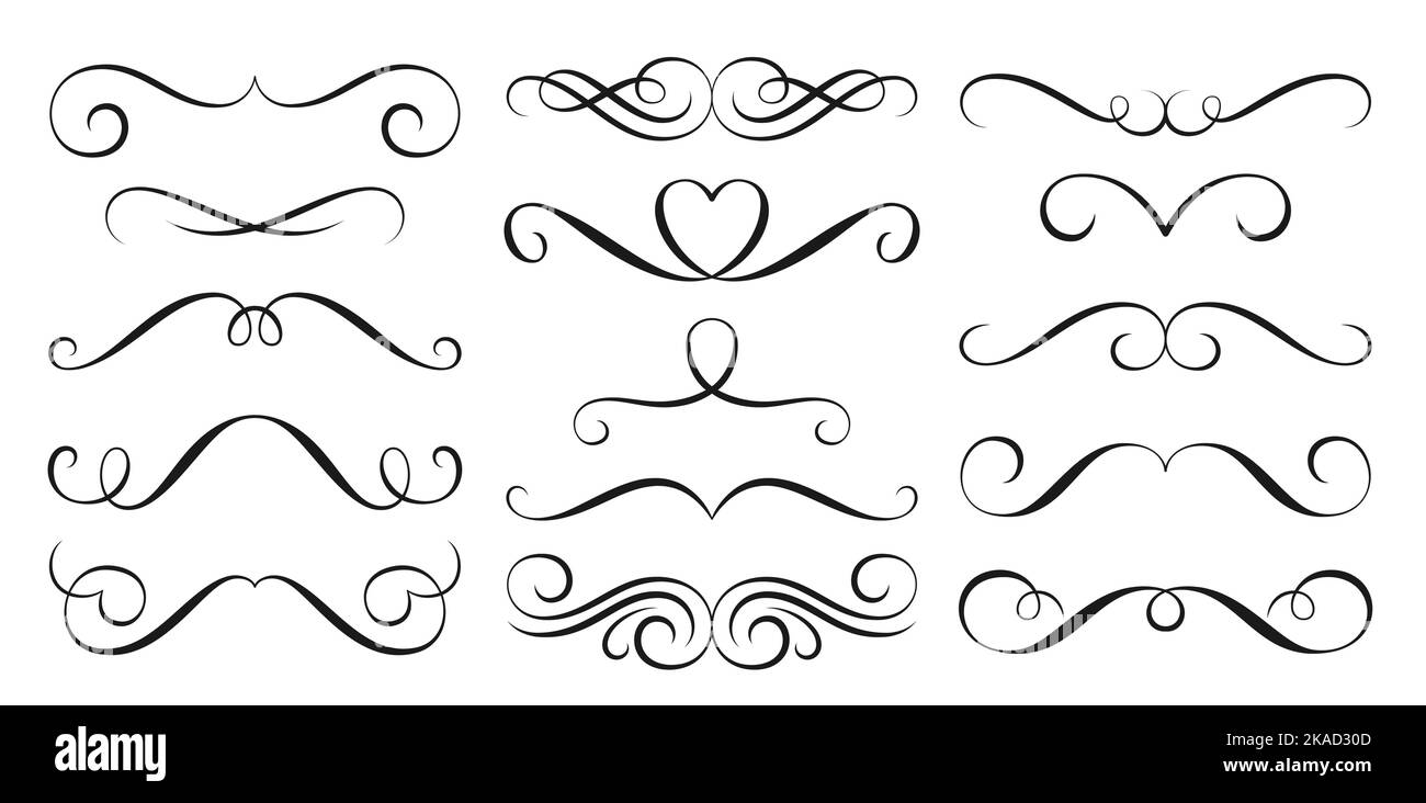 Divider border calligraphy decor set. Frame linear victorian flourishes ...