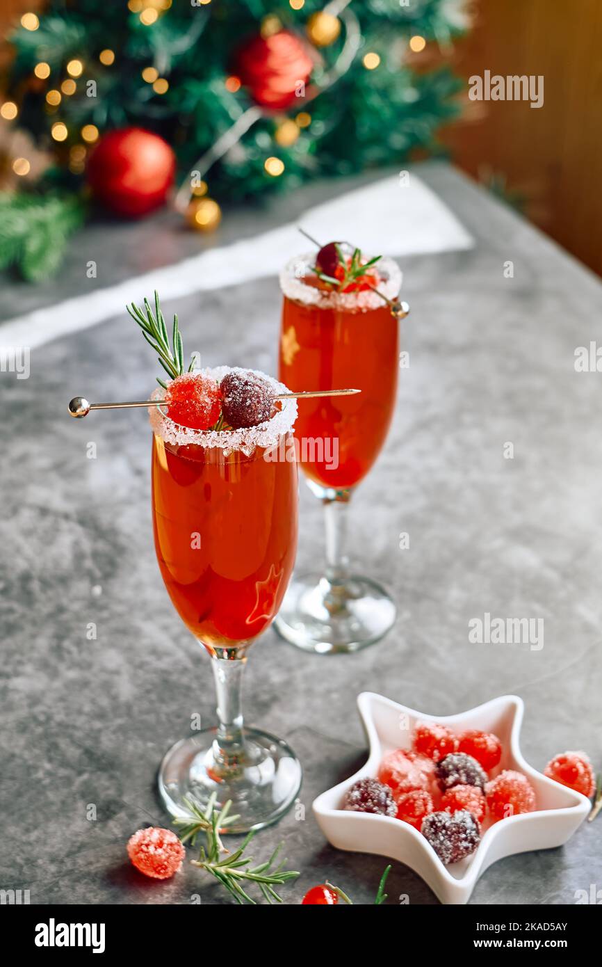 Christmas mimosa punch or cranberry margarita cocktail with cranberry ...