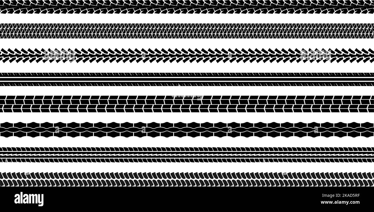 Set of black motorbike tire tread print isolated on white background ...
