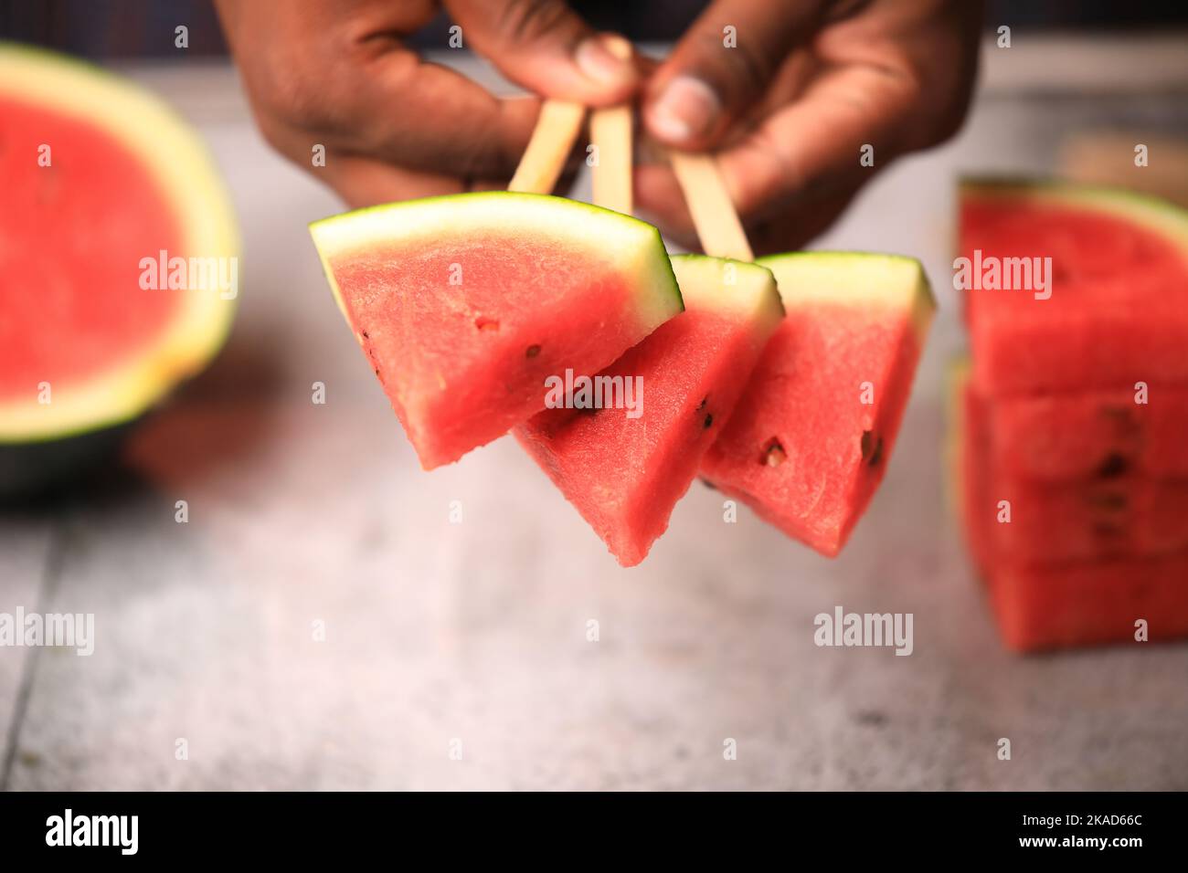 watermelon cut into popsicle shapes Stock Photo - Alamy