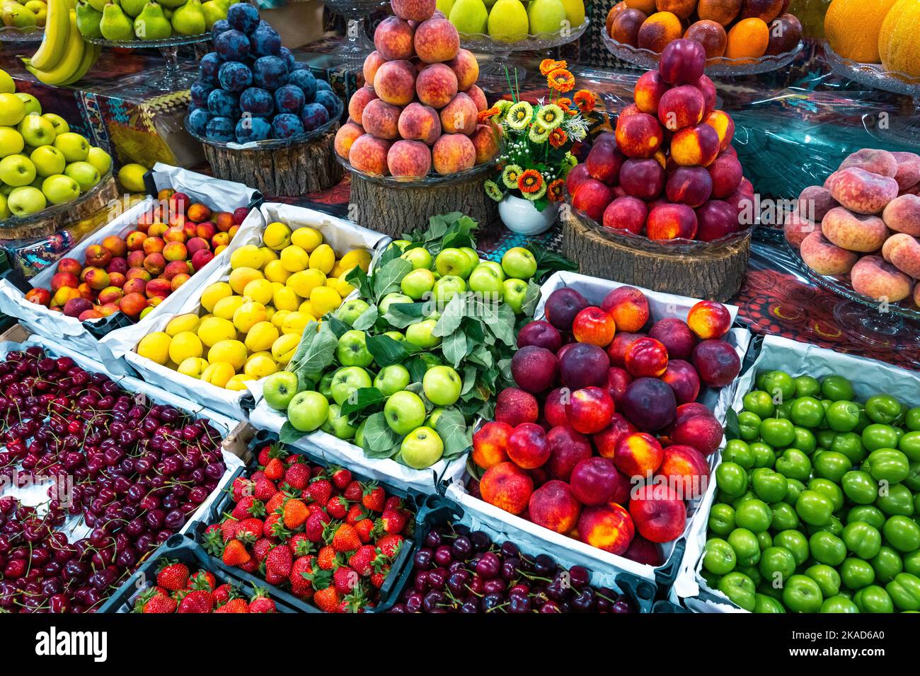 Green Market in Baku. Fresh fruit and vegetables at a traditional food ...