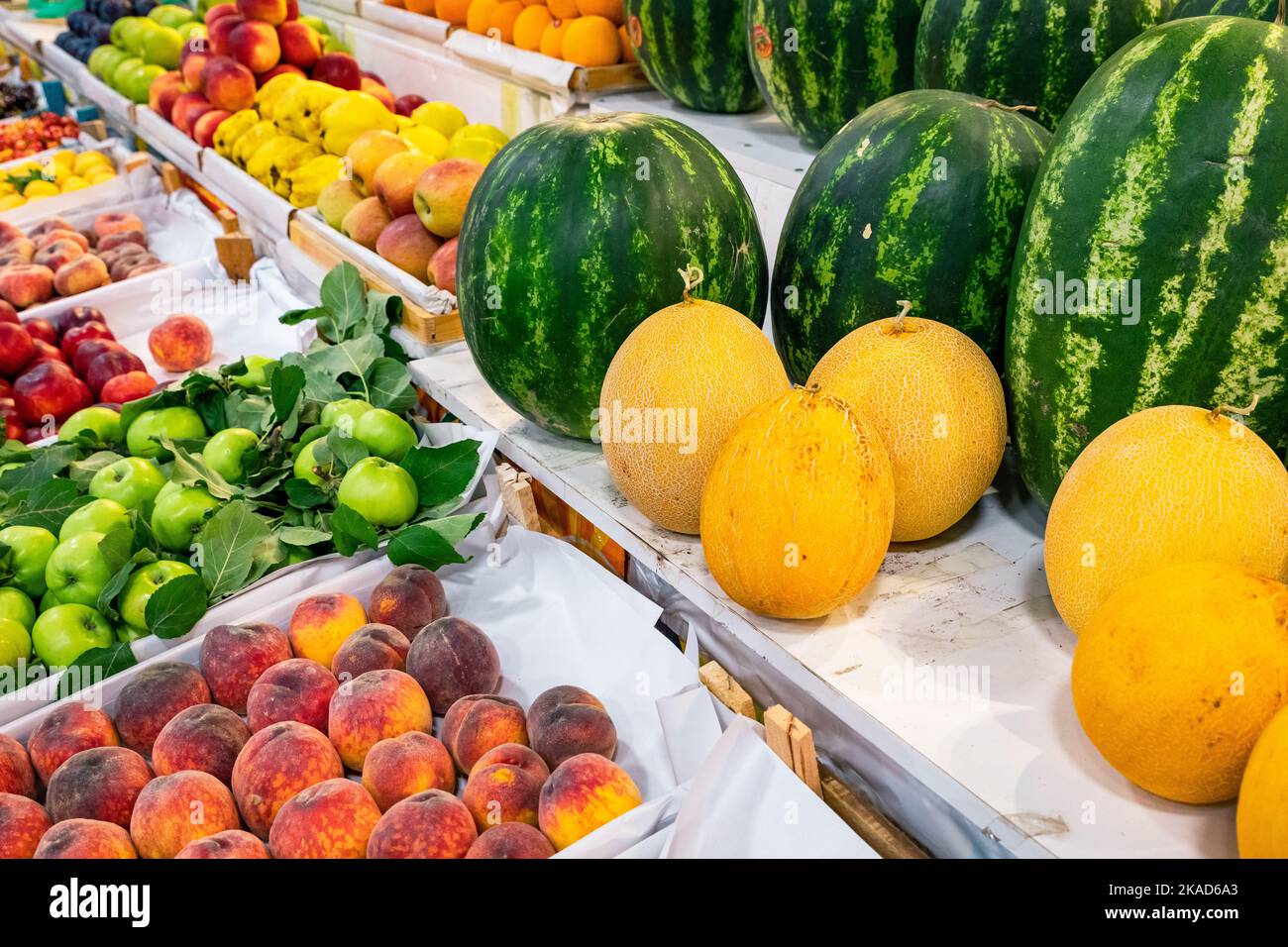 Green Market in Baku. Fresh fruit and vegetables at a traditional food ...