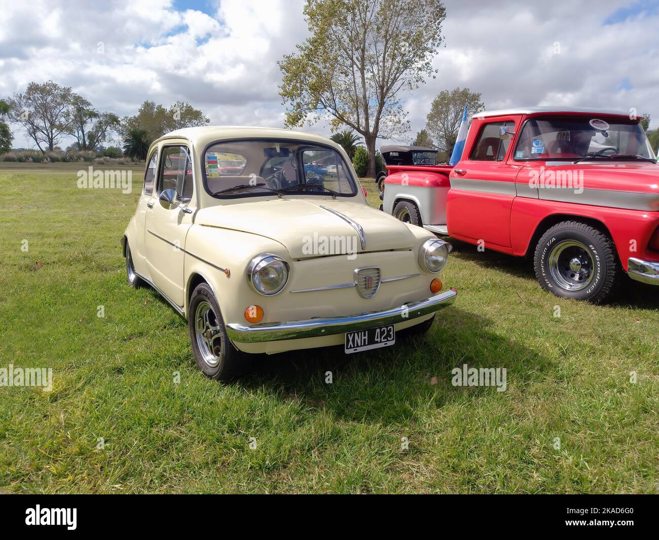 Old cream Fiat 600 sedan two door rear engined unibody late 1960s in ...