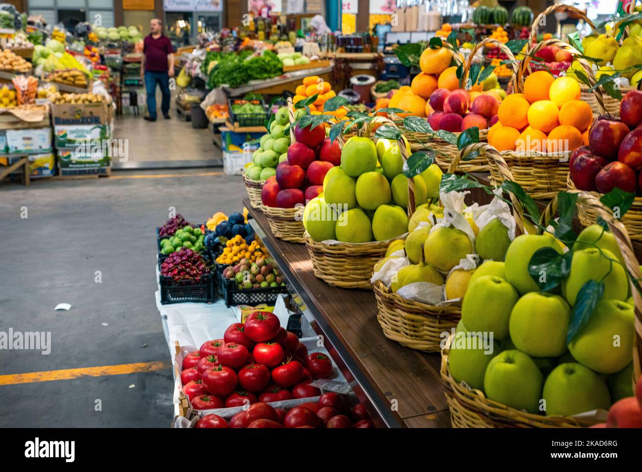 Green Market in Baku. Fresh fruit and vegetables at a traditional food ...