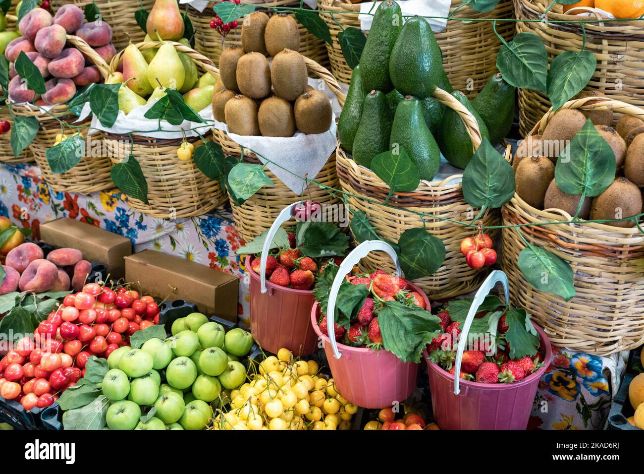 Green Market in Baku. Fresh fruit and vegetables at a traditional food ...