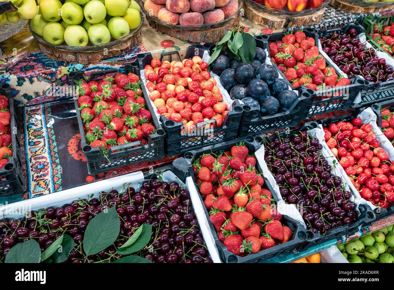 Green Market in Baku. Fresh fruit and vegetables at a traditional food ...