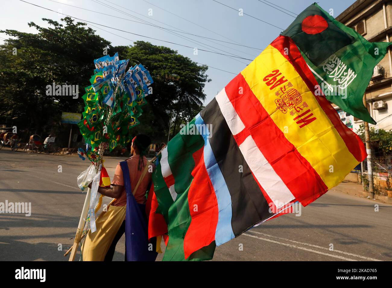 Dhaka, Bangladesh - October 02, 2022: On the occasion of World Cup football, hawkers are selling ...