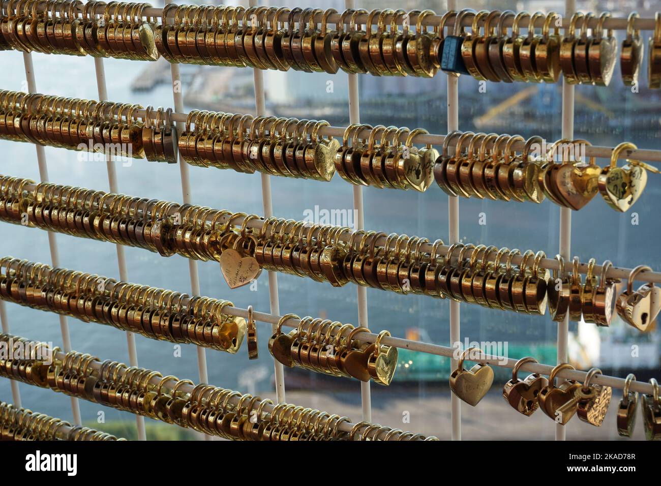 Some love locks on Chiba port tower in Chiba City, Japan Stock Photo ...