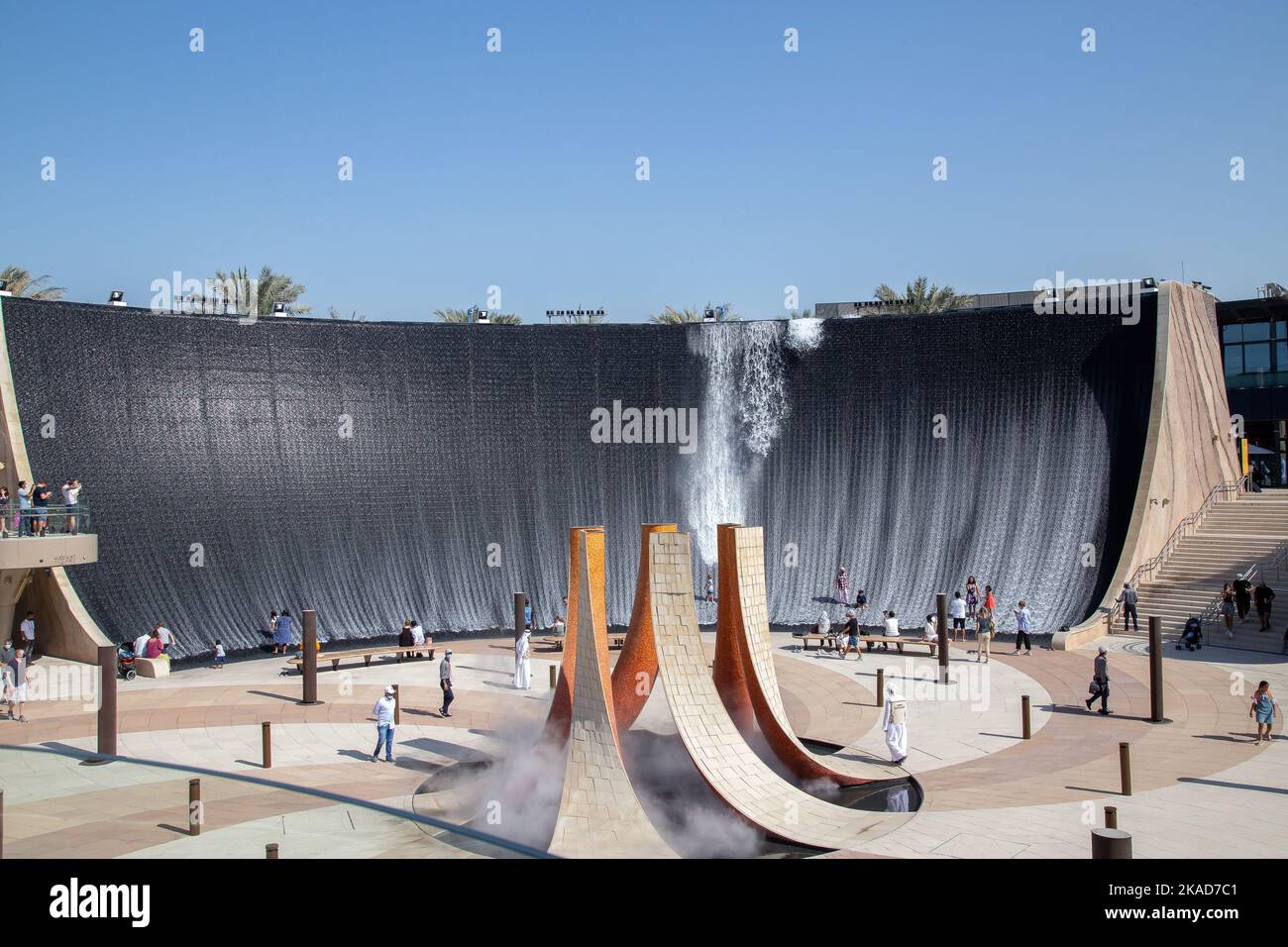 expo 2020 waterfall park with people Stock Photo - Alamy