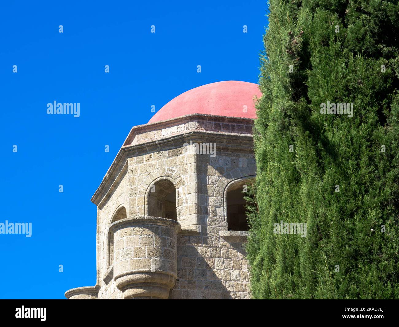 The byzantine monastery of Panagia Filerimos is located on a hill above ...