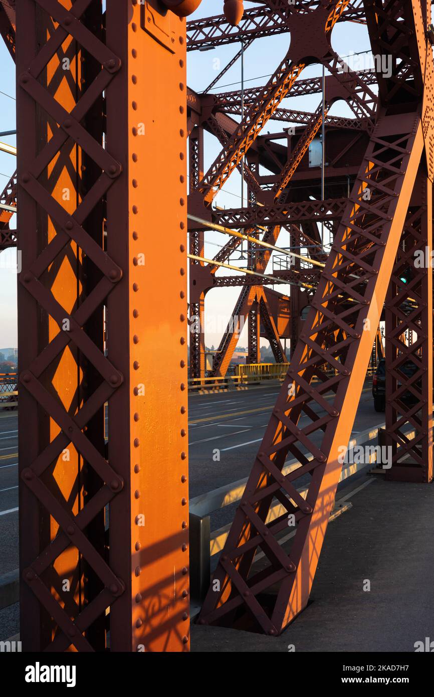 Red Bridge in Portland. Farms metal vehicular and pedestrian bridge ...