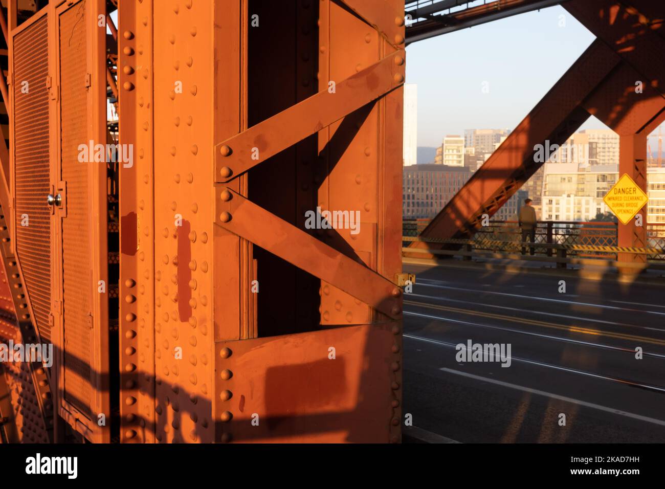 Red Bridge in Portland. Farms metal vehicular and pedestrian bridge ...