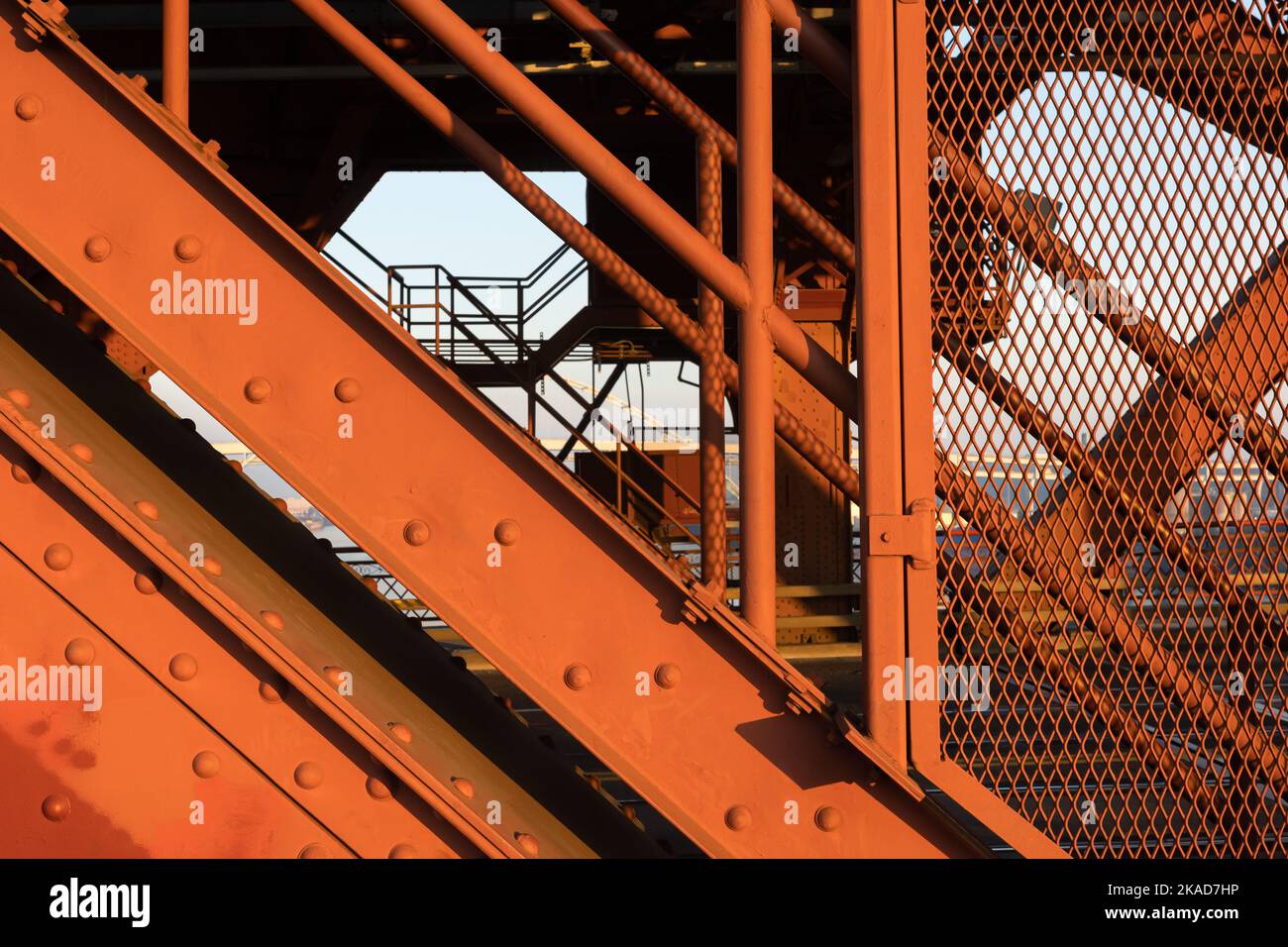 Red Bridge in Portland. Farms metal vehicular and pedestrian bridge ...