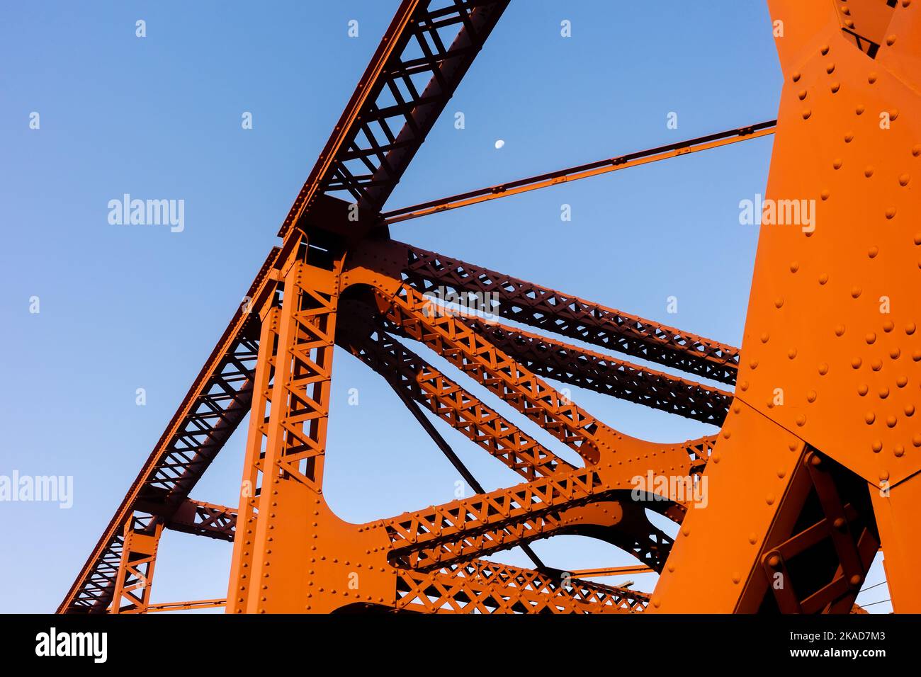 Red Bridge in Portland. Farms metal vehicular and pedestrian bridge ...