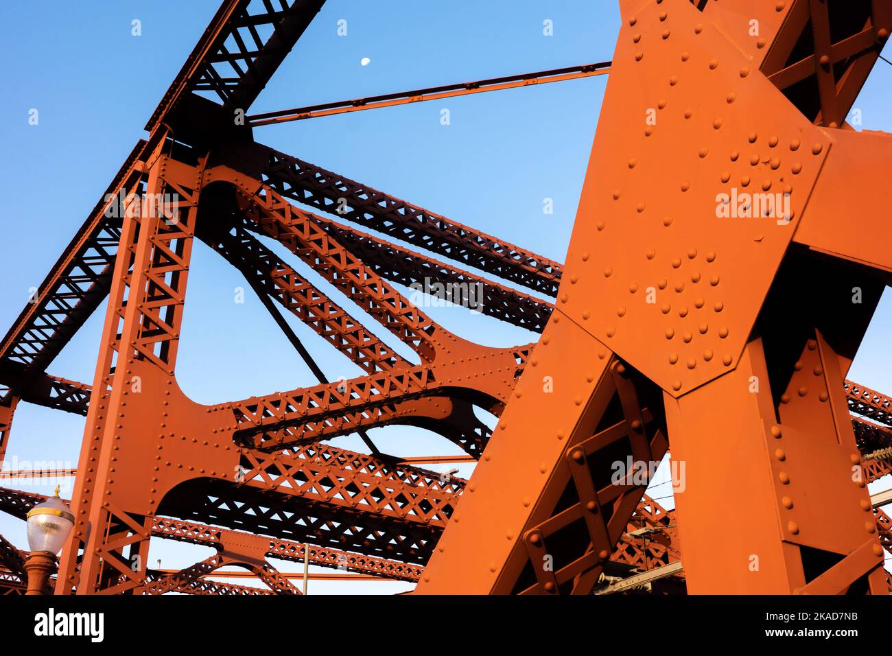 Red Bridge in Portland. Farms metal vehicular and pedestrian bridge ...