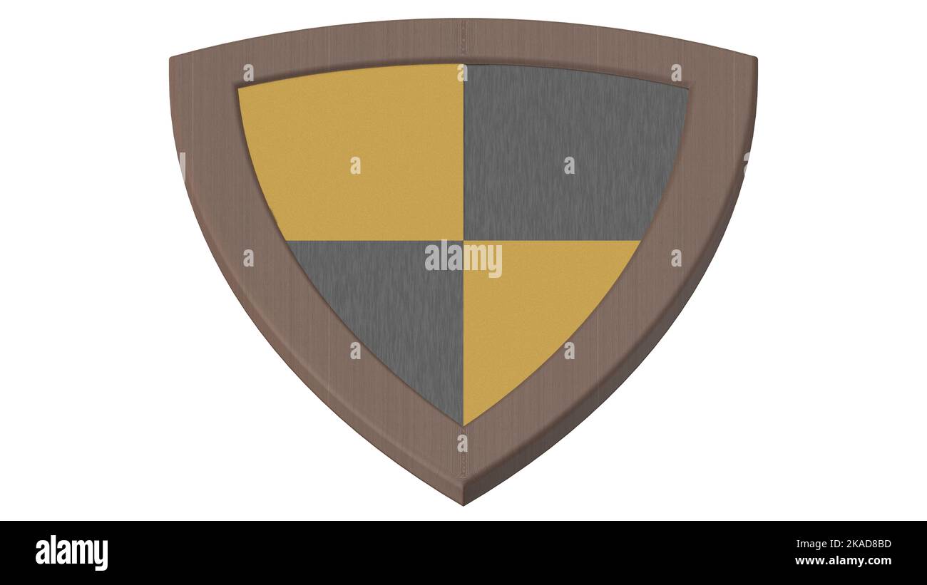 wood shield yellow and black medieval stripes 3d render illustration ...