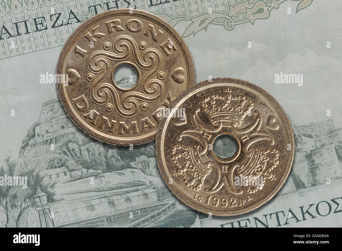 Danish krone coin obverse and reverse. Currency of Denmark, Faroe ...