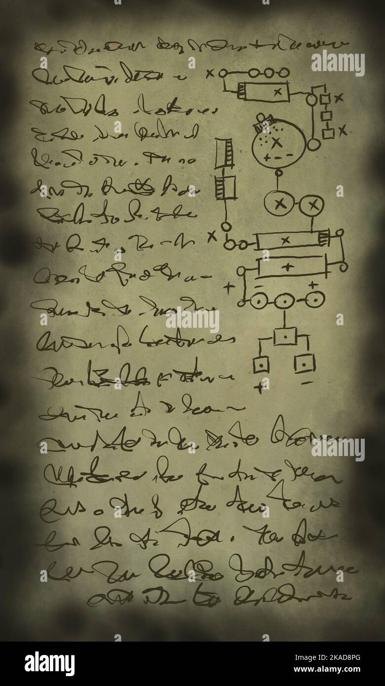 Abstract text. Imitation of a very old handwriting of an unknown ...