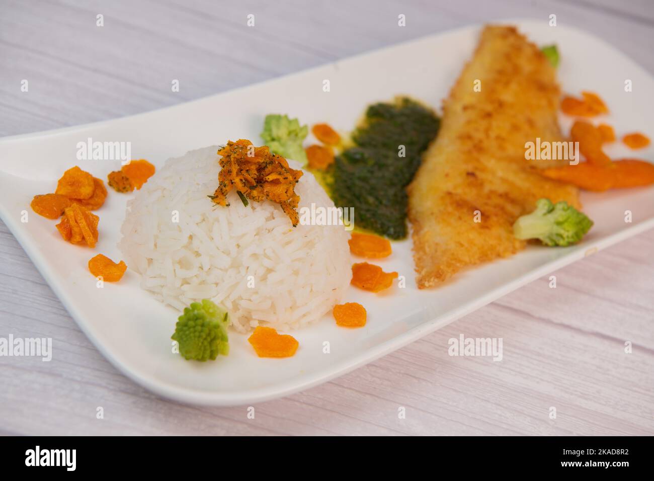 Recipe for Hake fillet breaded with panko, rice, carrot chips and ...