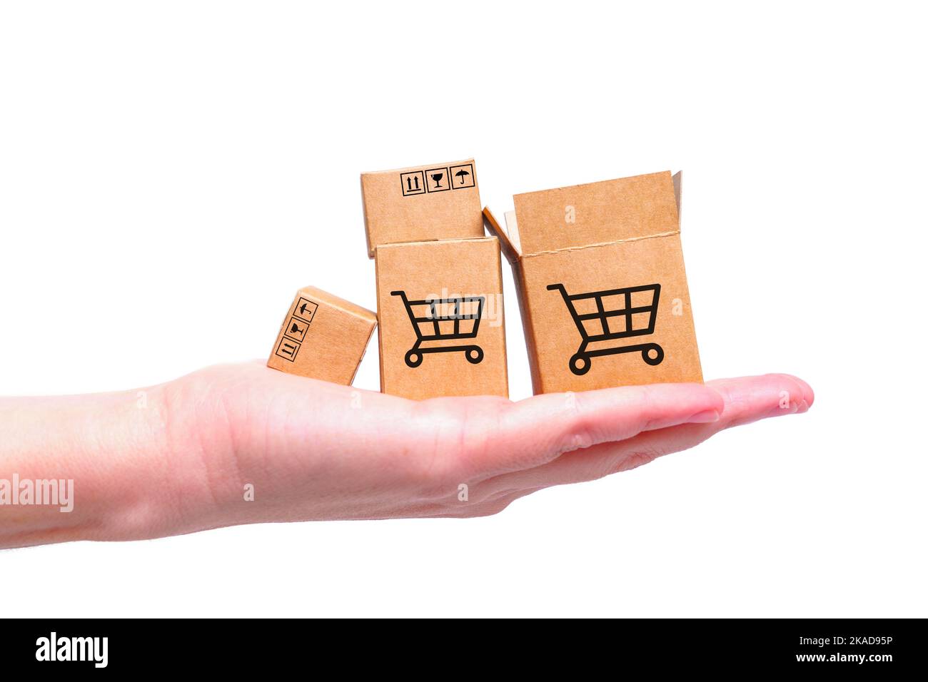 Bunch of miniature delivery packages labeled with shipping symbols in ...