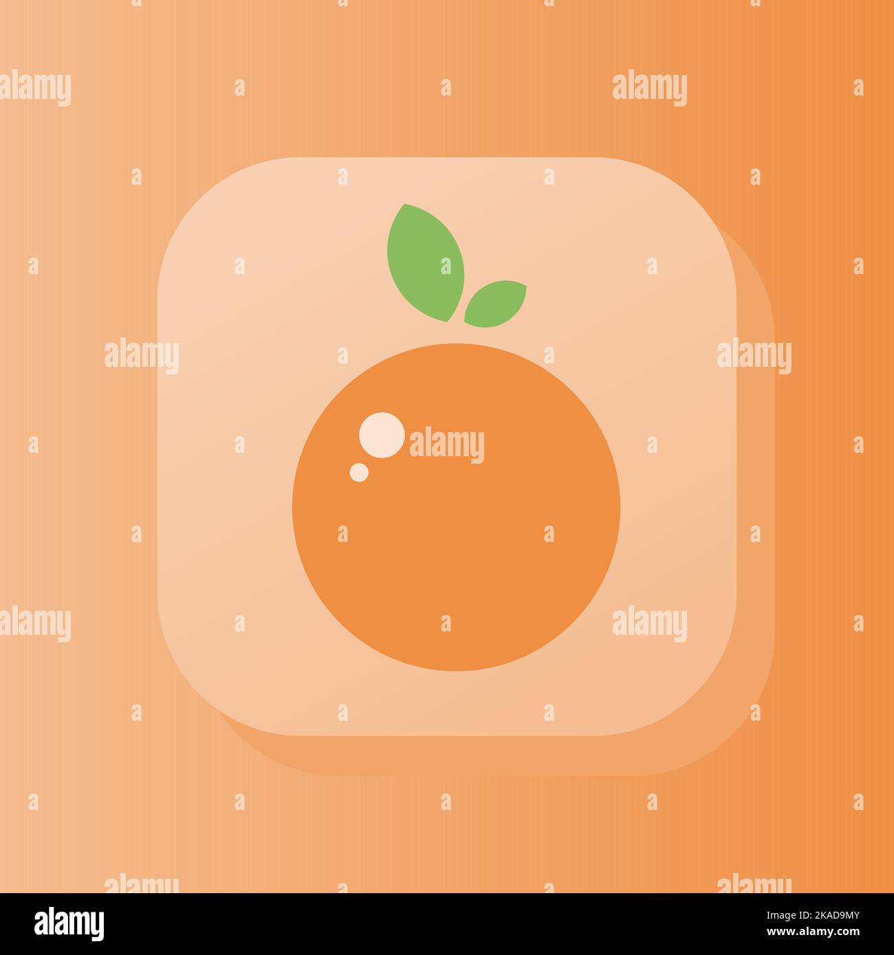 Orange fruit 3d button outline icon. Healthy nutrition concept. Flat ...