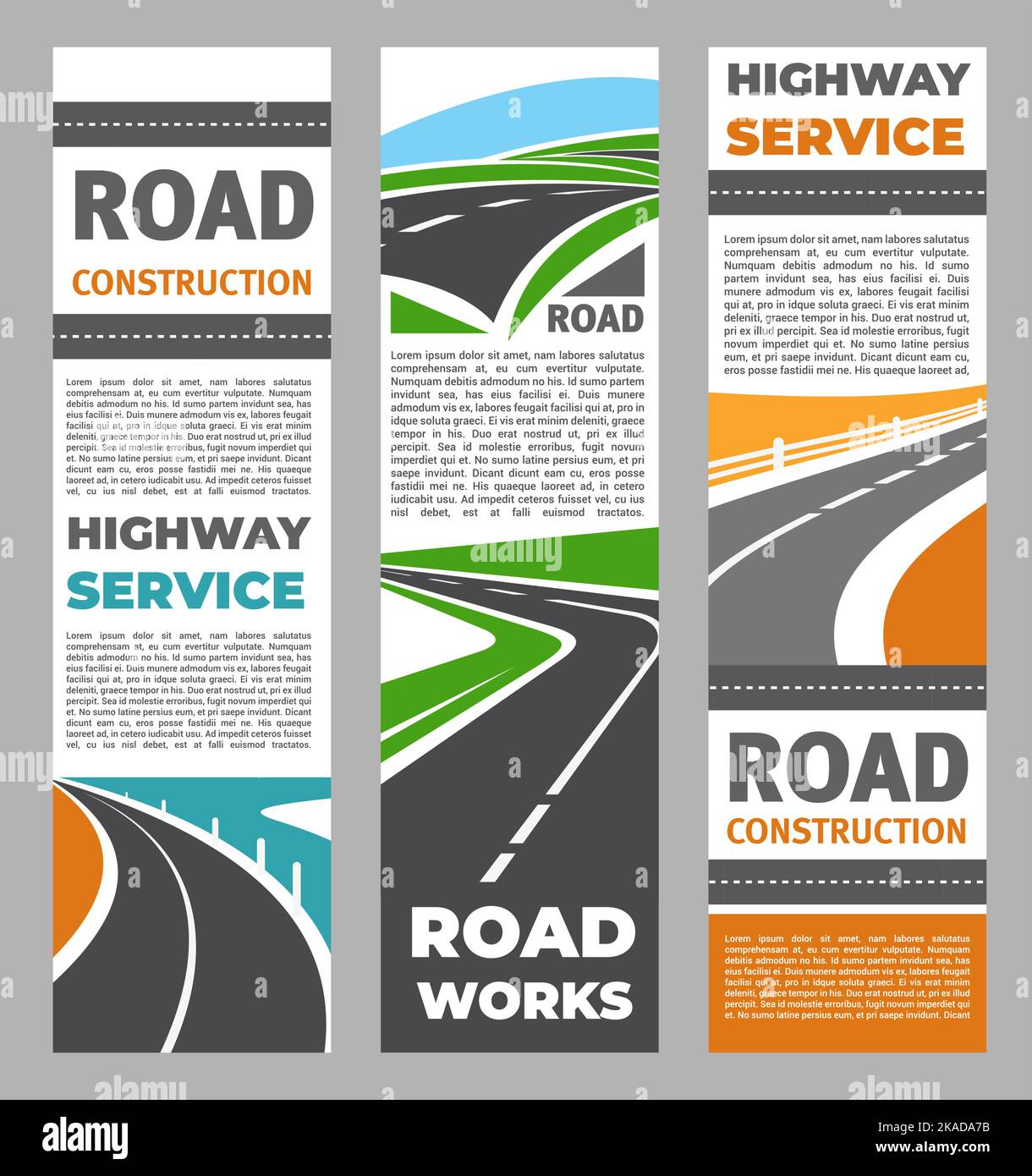 Highway road repair service banners. Road construction department ...
