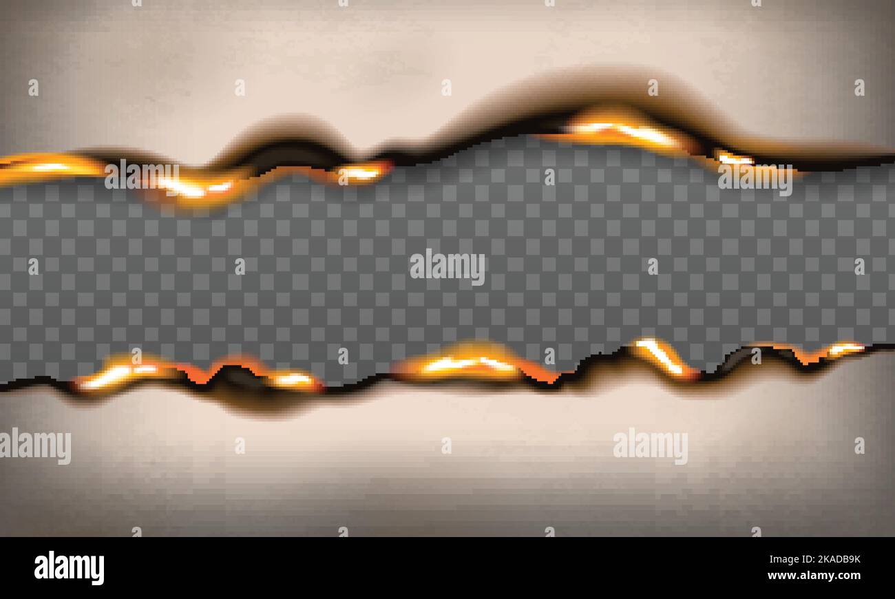 Burnt paper realistic set with isolated upper and lower borders of ...