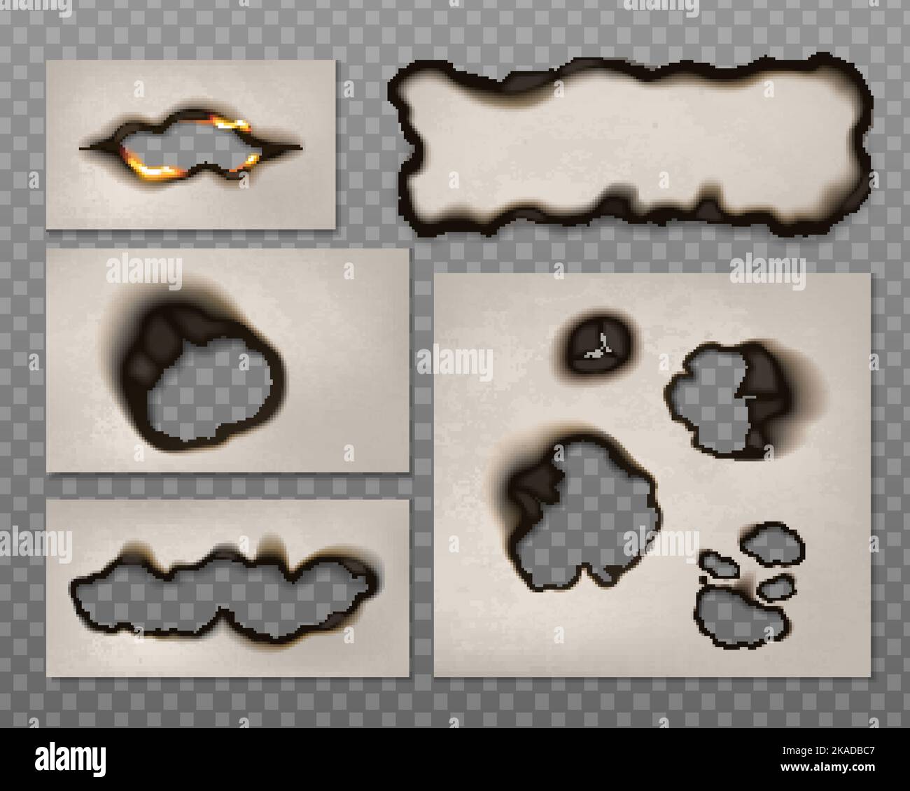 Burnt paper realistic set with isolated rectangular paper sheets with ...