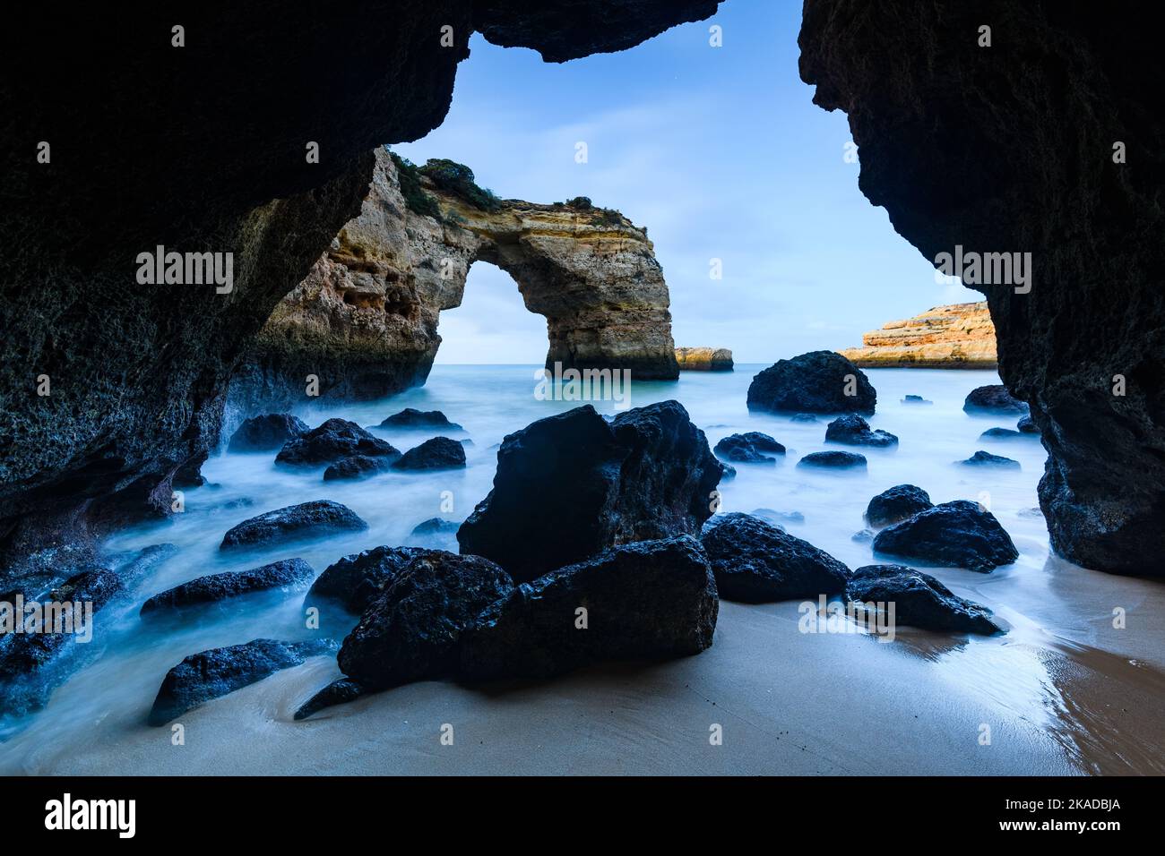 Rocks in coastal cave, Algarve Stock Photo - Alamy