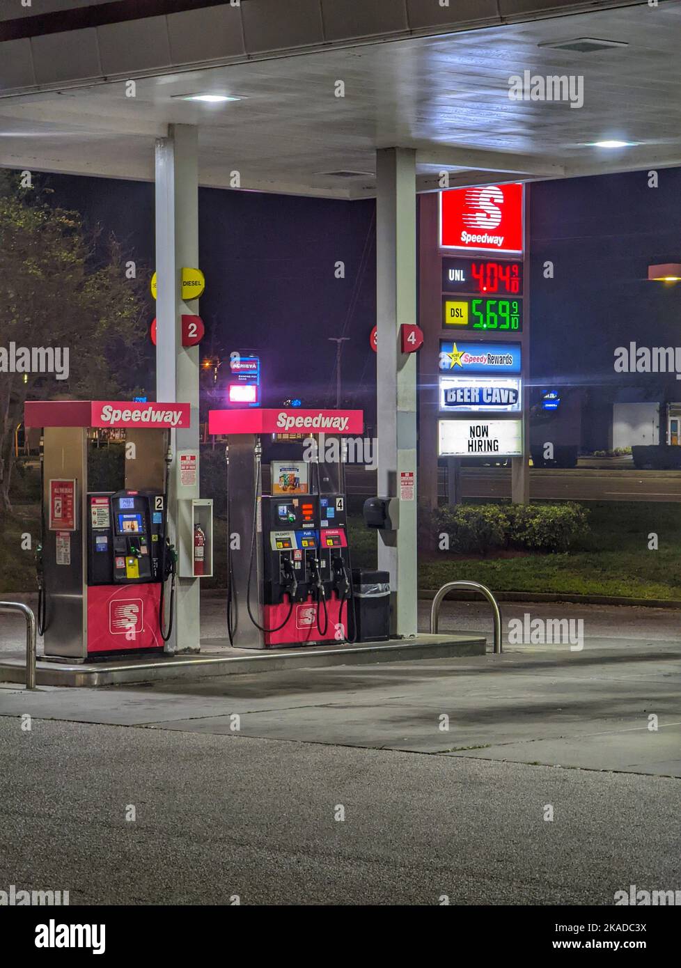 A vertical shot of gas pumps in the gas station in Palm Harbor, USA ...