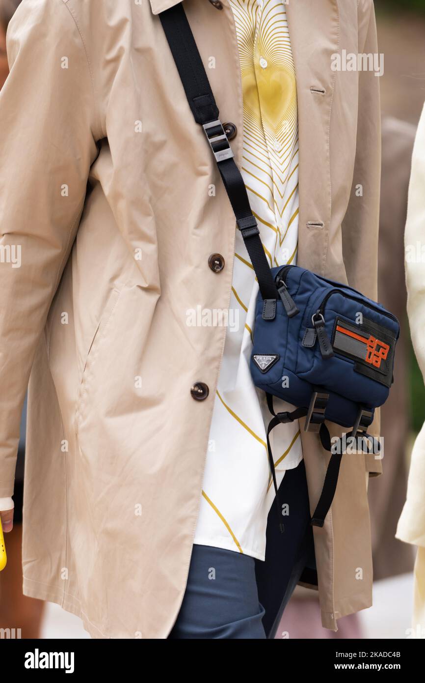 Milan, Italy - September, 21, 2022: man wears men's nylon messenger bag ...