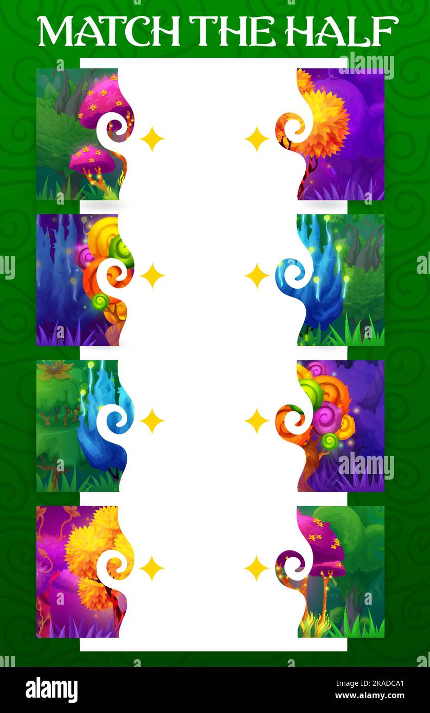 Match the half of fantastic fairy magic tree and plant, kids game ...