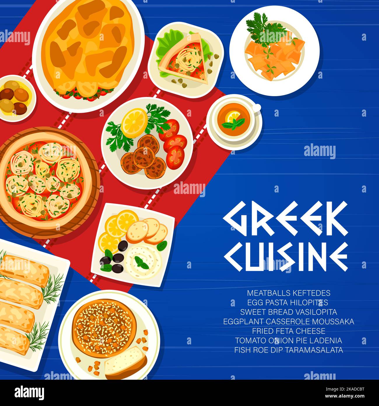Greek cuisine restaurant meals menu cover page. Eggplant casserole ...