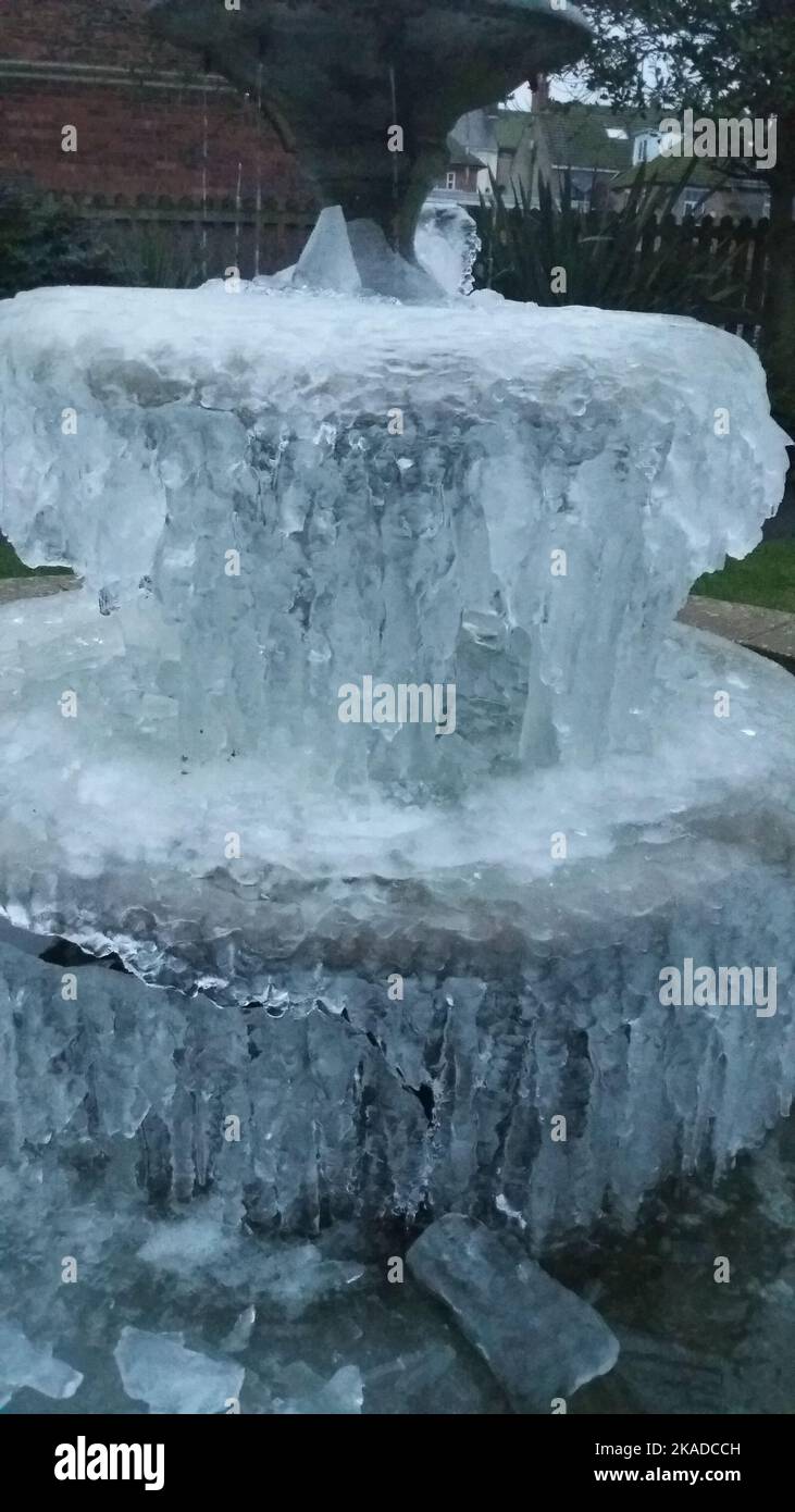 Frozen Water Fountain - Winter Time - Water Turned Into Ice - Cold ...