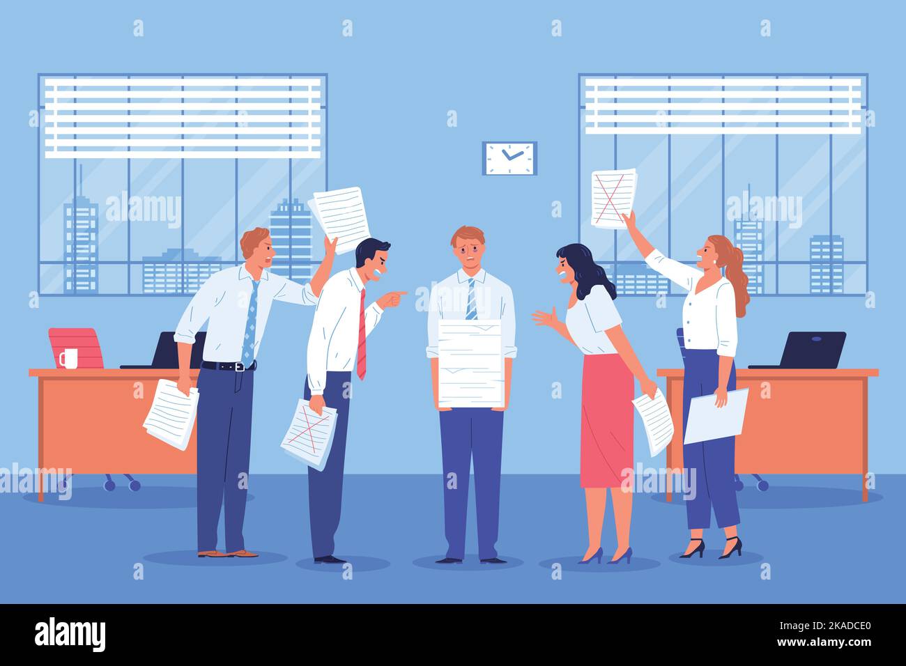 Business stress burnout composition overworked employee stands among ...