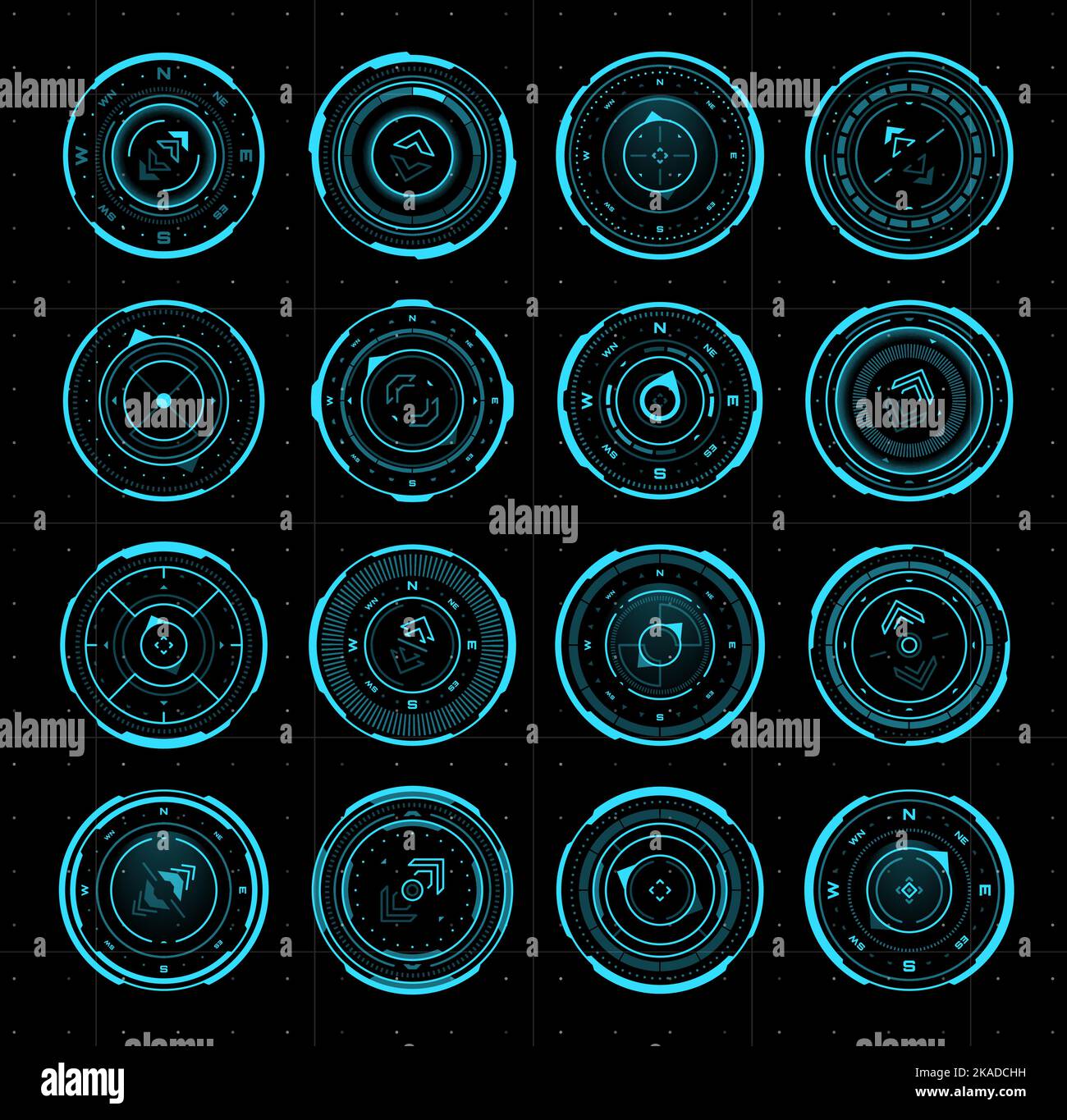 Hud compass or aim control target panel. Ui interface, navigation future interface screen, cyber ...