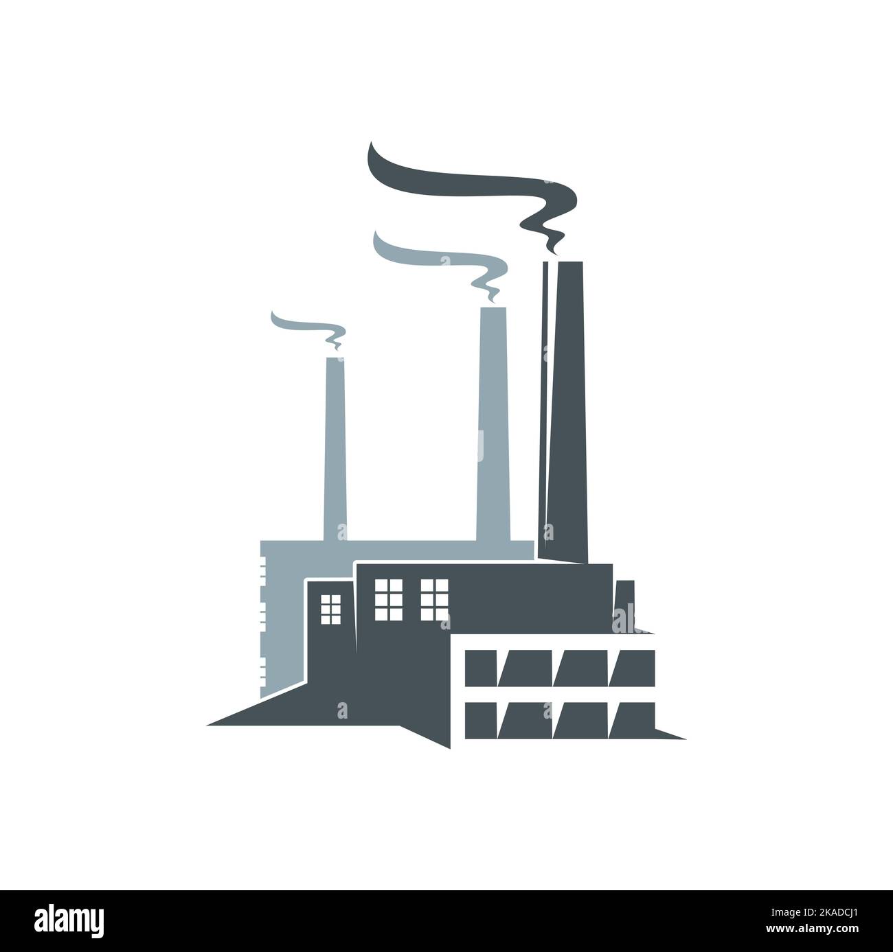 Factory icon, industrial plant. Isolated vector power station building ...