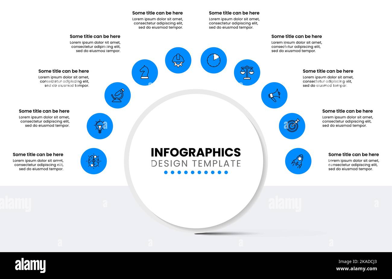 Infographic template with icons and 10 options or steps. Circle. Can be used for workflow layout ...