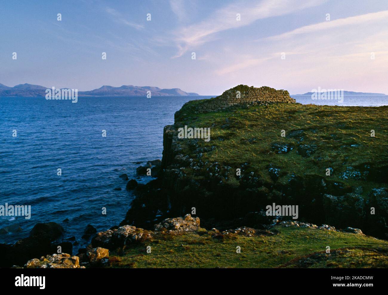 View SW across Soay Sound, Isle of Skye, Scotland, UK, showing the wall ...