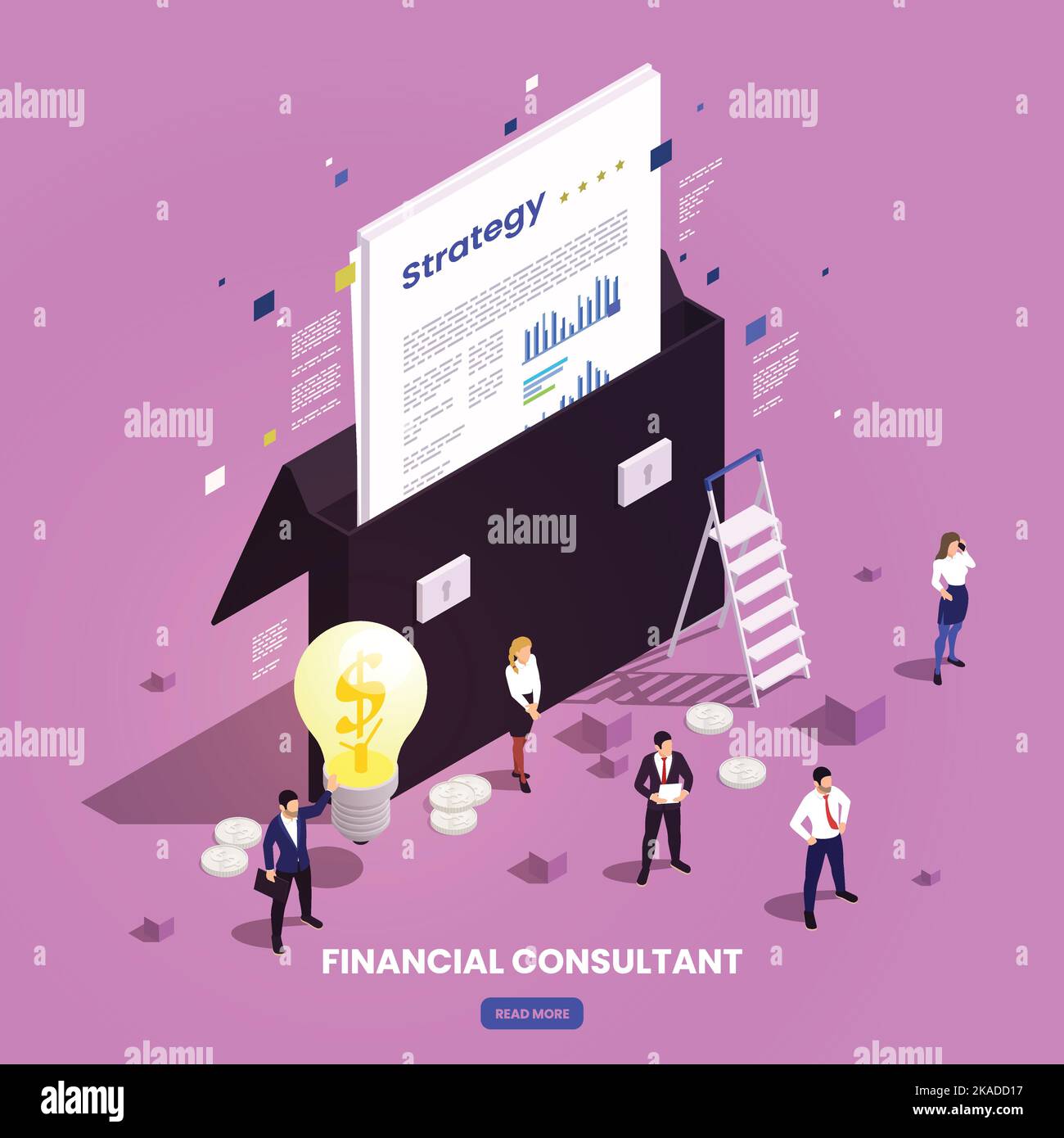 Financial professions isometric composition with text clickable button ...