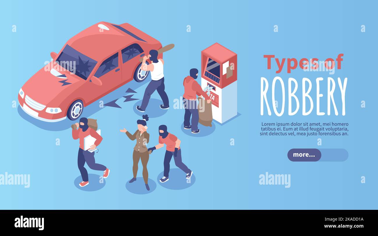 Robbery horizontal banner with pickpocket and car inbreak isometric ...